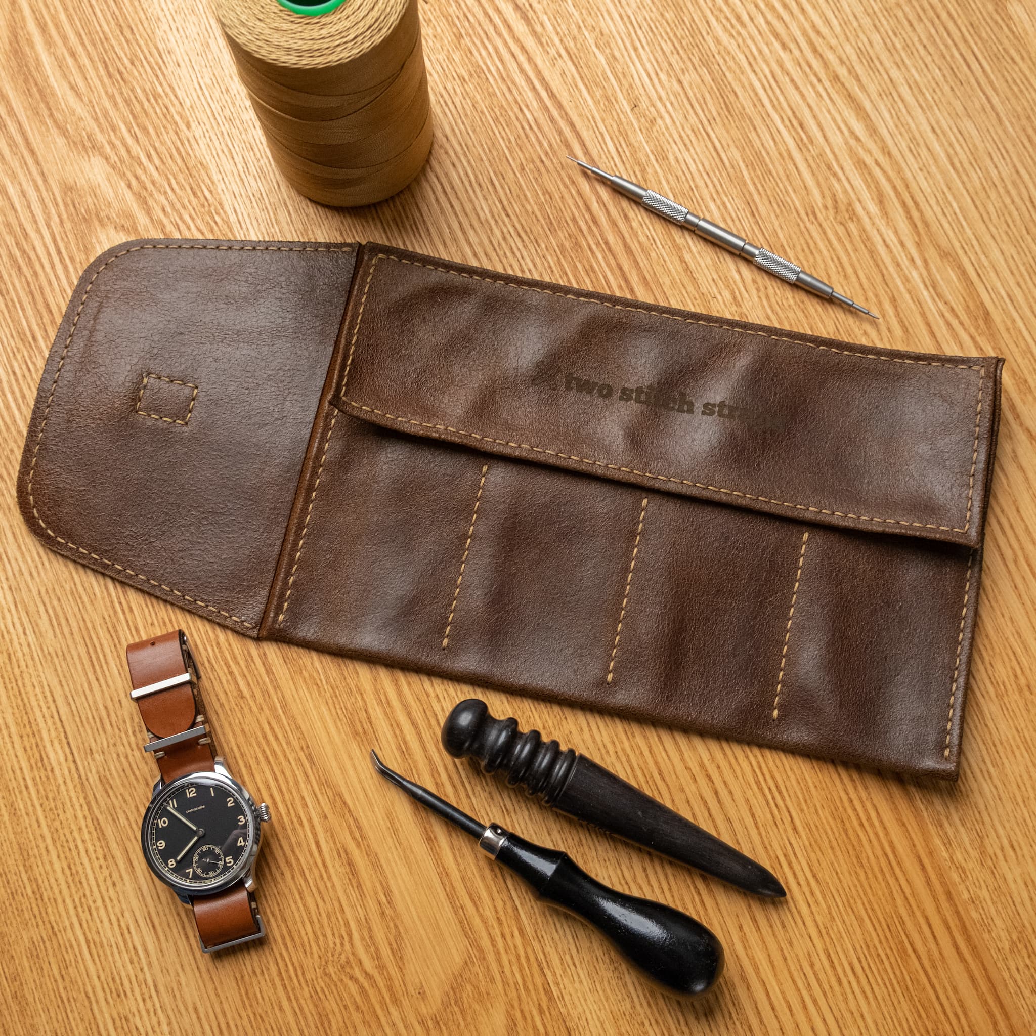Four Watches Chestnut Leather Roll - Two Stitch Straps