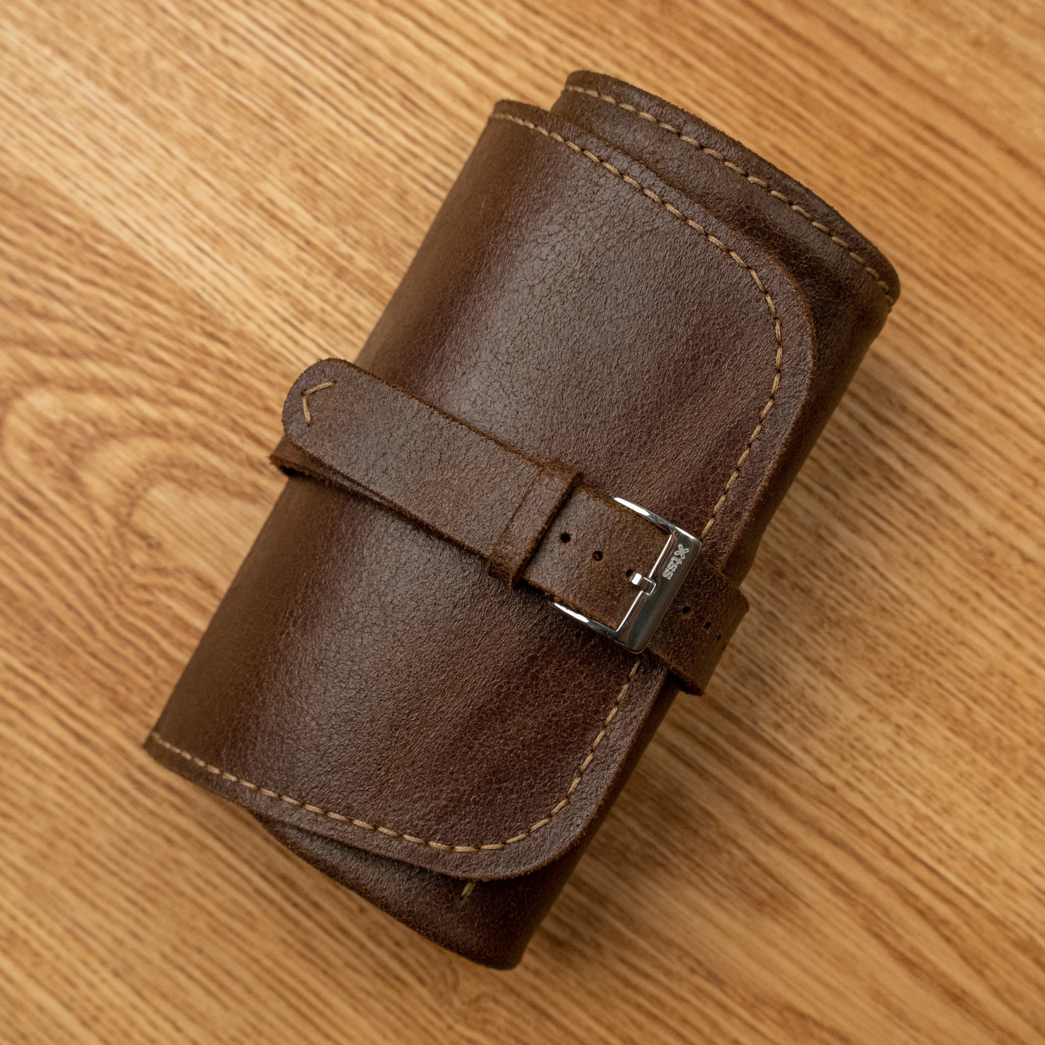 Four Watches Chestnut Leather Roll - Two Stitch Straps