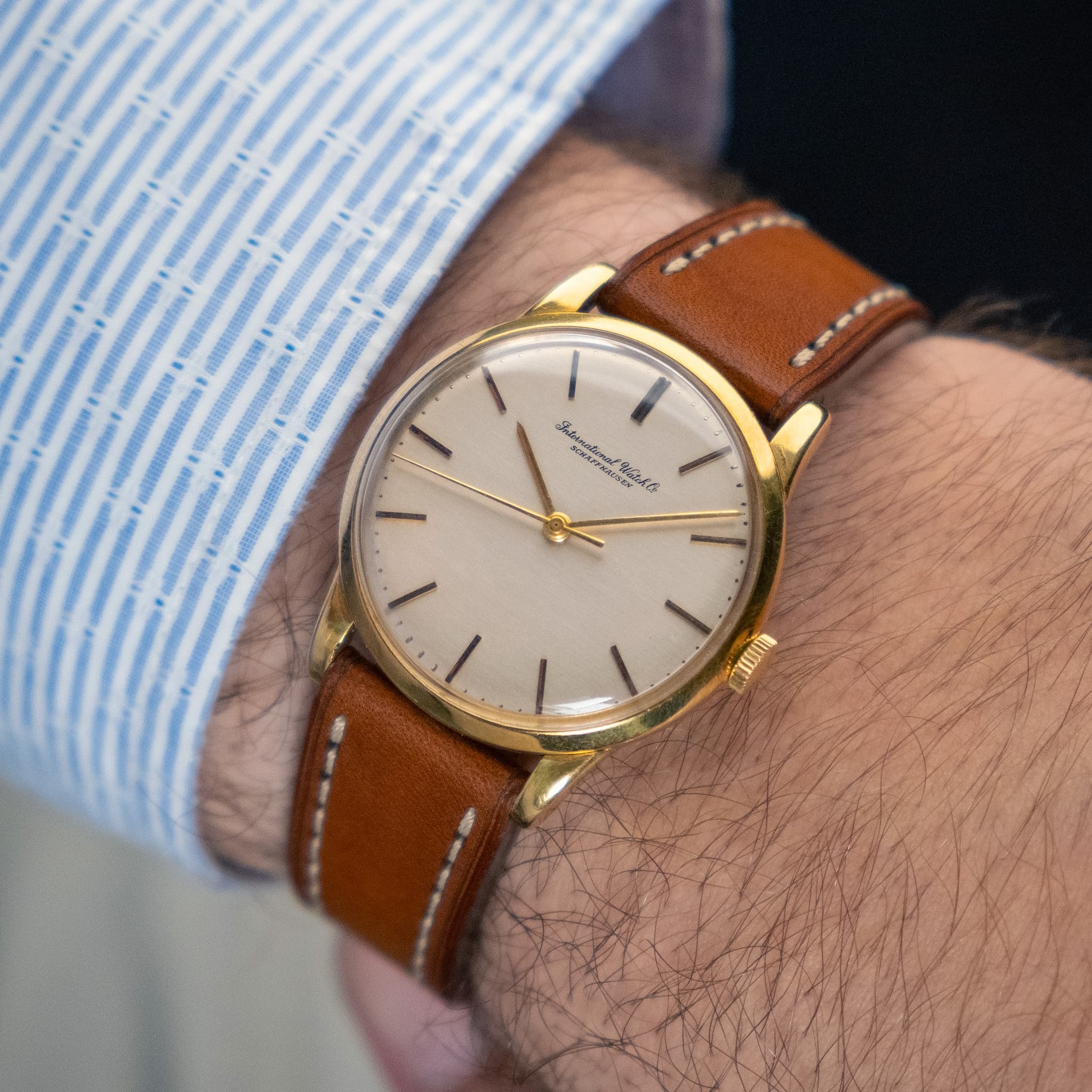 Full-Stitch Dark Tan Leather Watch Strap