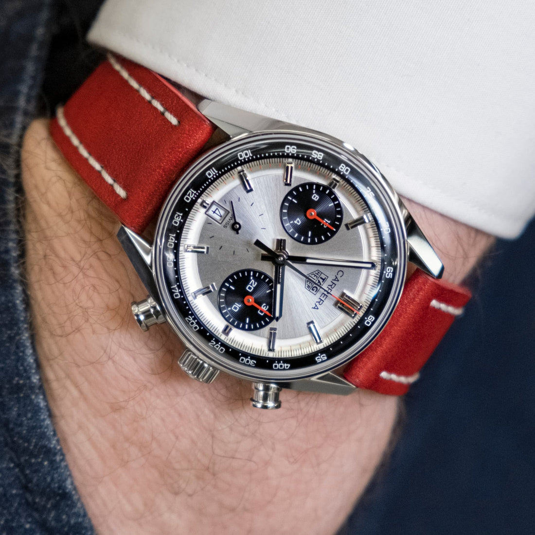 Full-Stitch Neon Red Watch Strap