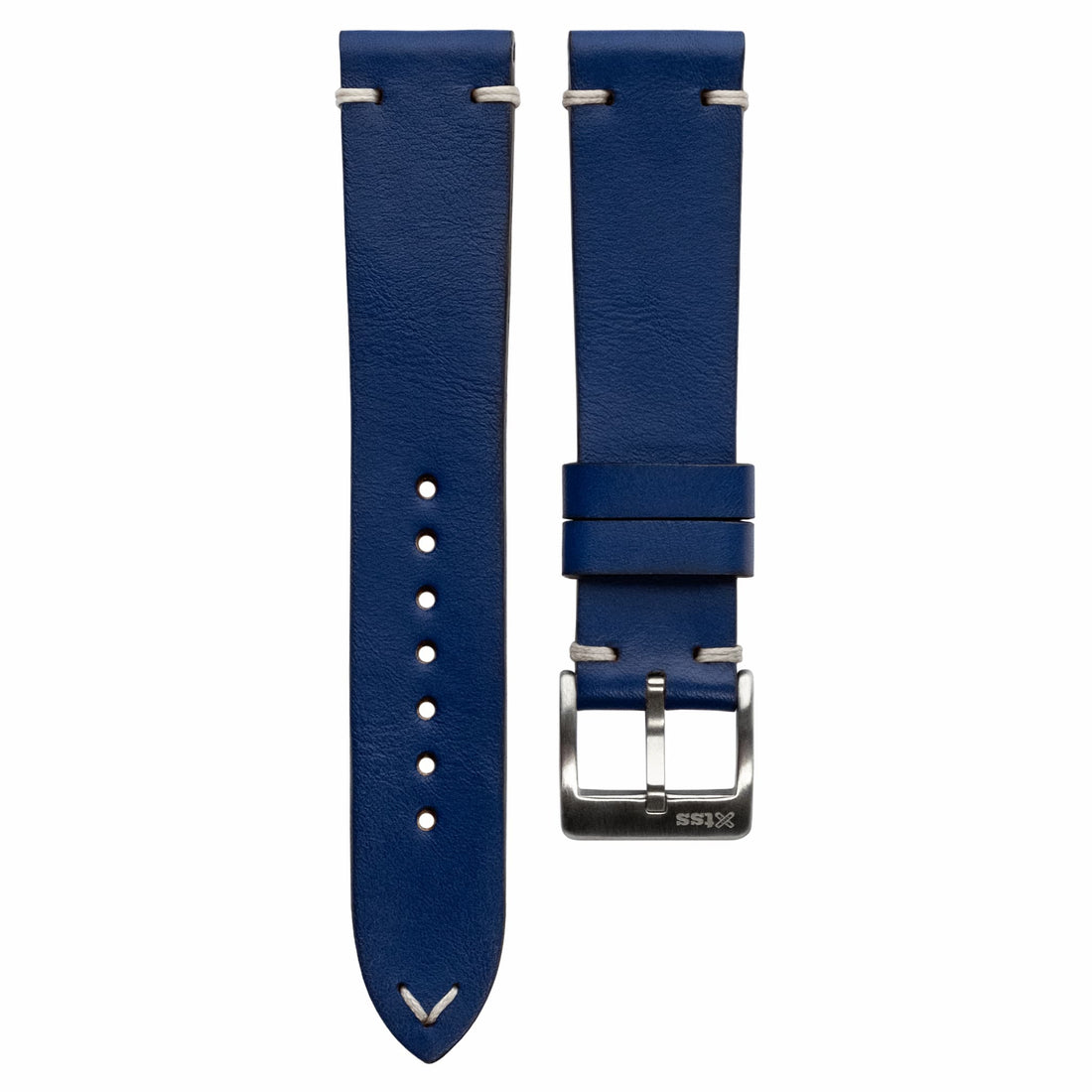 Two-Stitch Cobalt Blue Leather Watch Strap