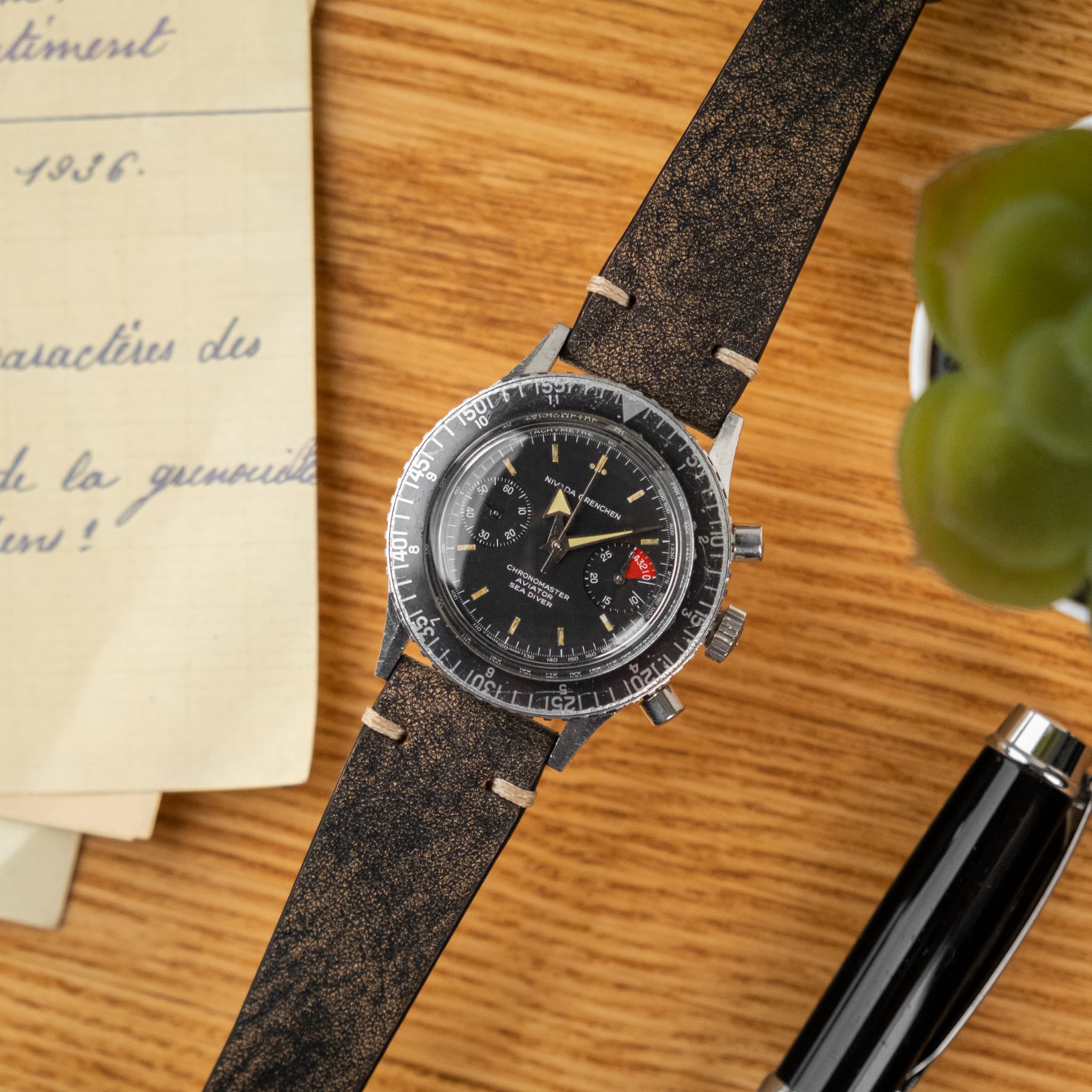 Two-Stitch Rustic Black Leather Watch Strap