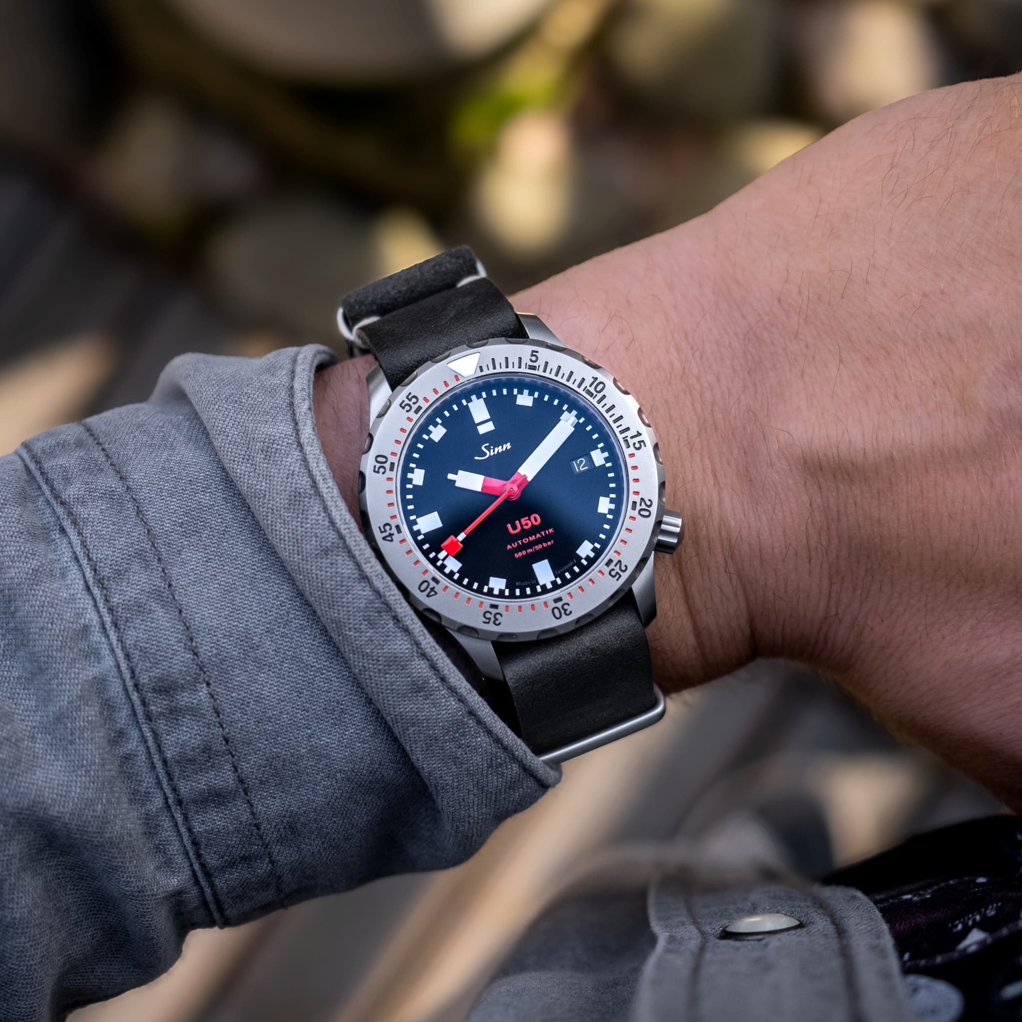 Vintage Grey Leather Military Watch Strap