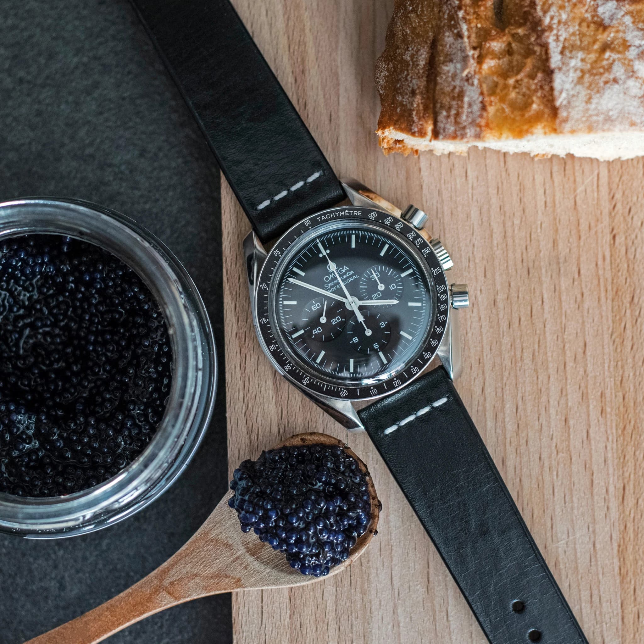 Cross-Stitch Black Leather Watch Strap