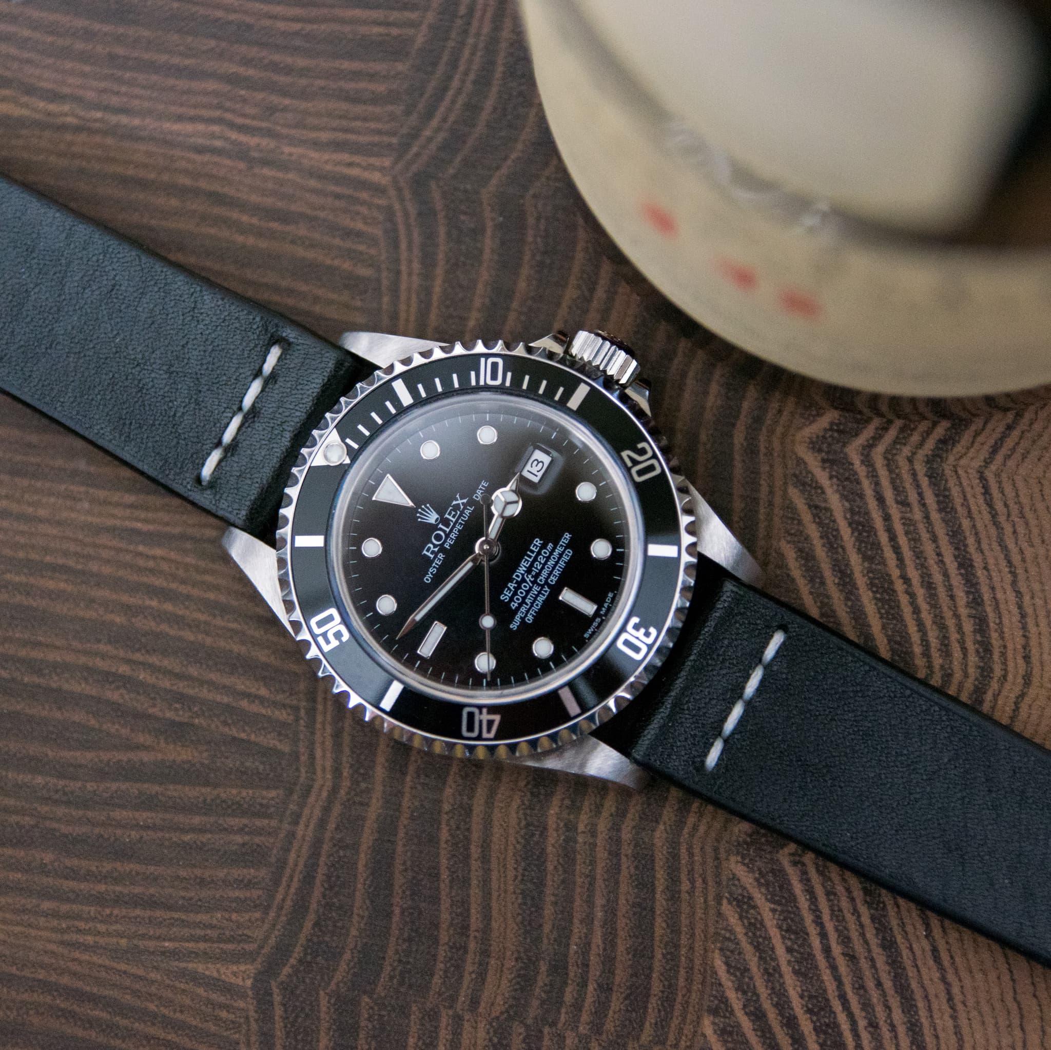 Cross-Stitch Black Leather Watch Strap