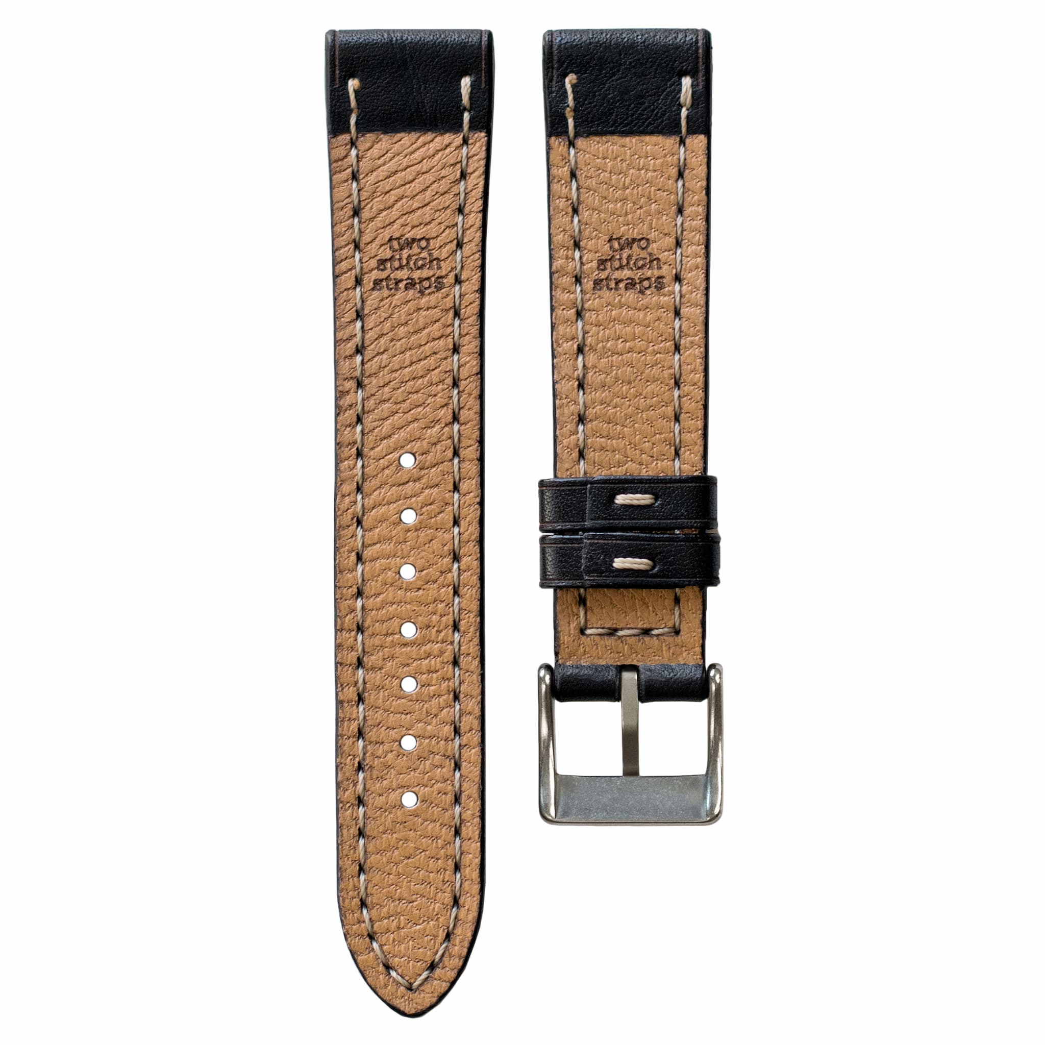 Full-Stitch Black Leather Watch Strap