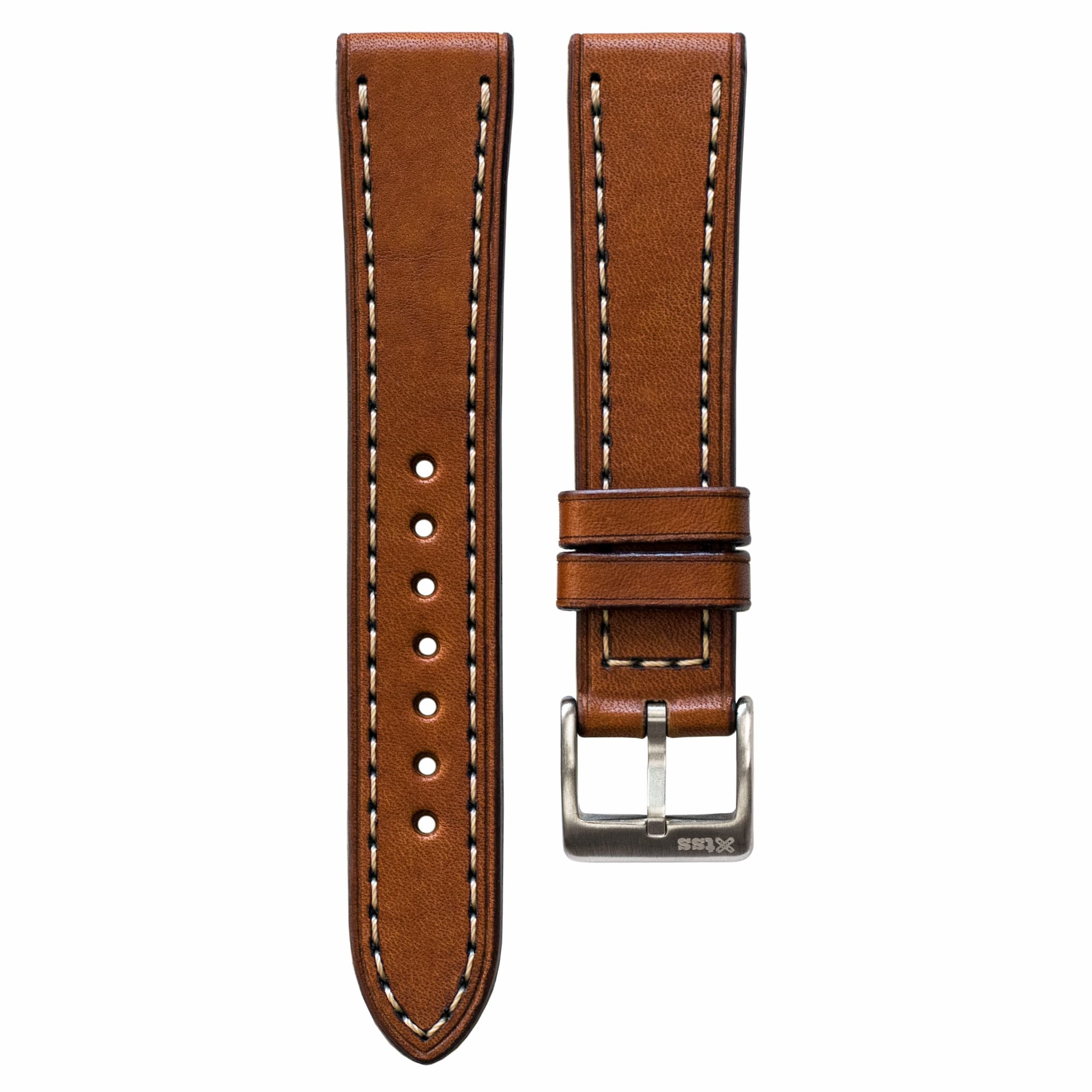 Full-Stitch Dark Tan Leather Watch Strap