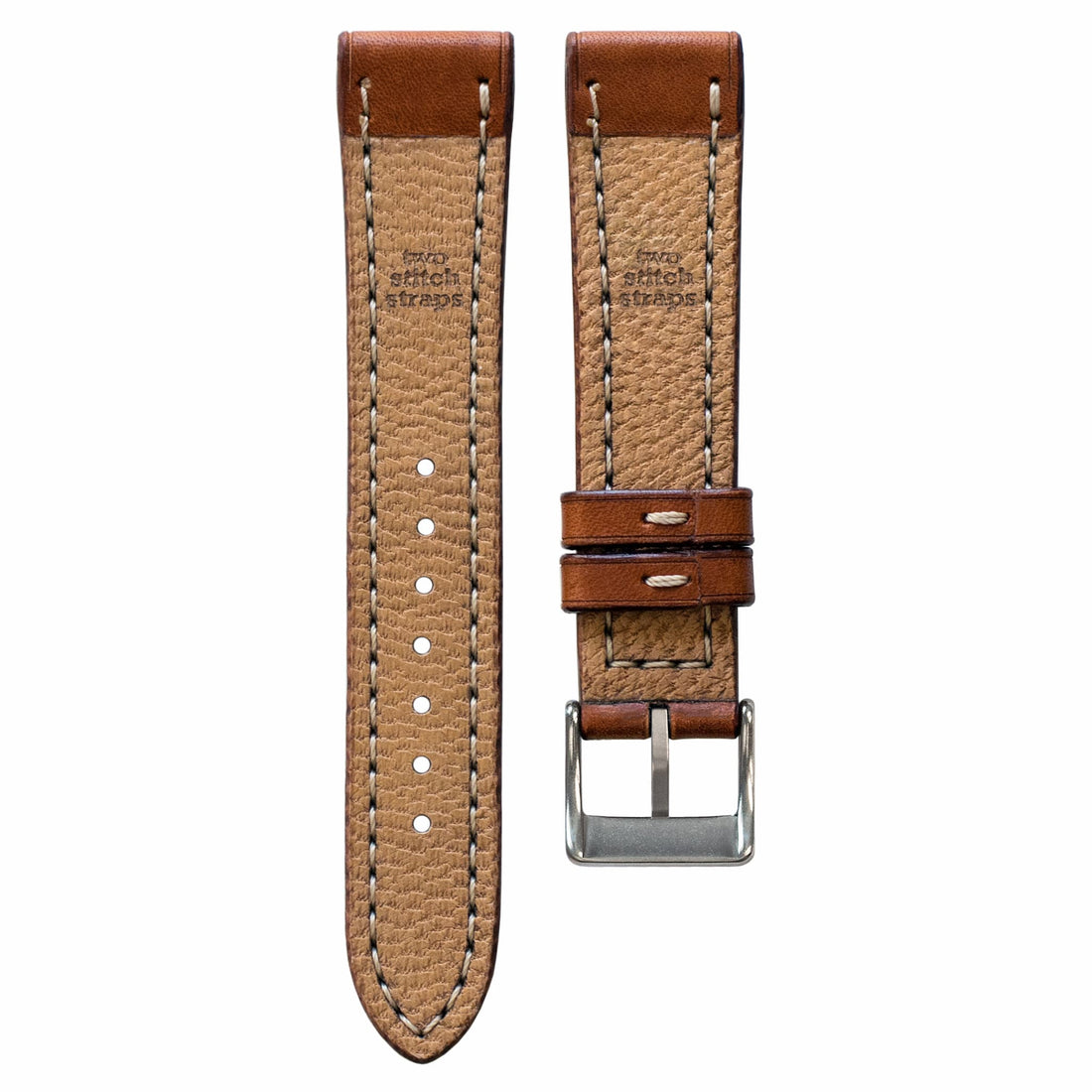 Full-Stitch Dark Tan Leather Watch Strap