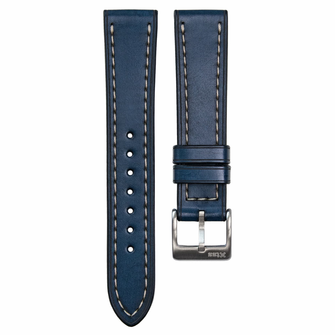 Full-Stitch Denim Blue Leather Watch Strap