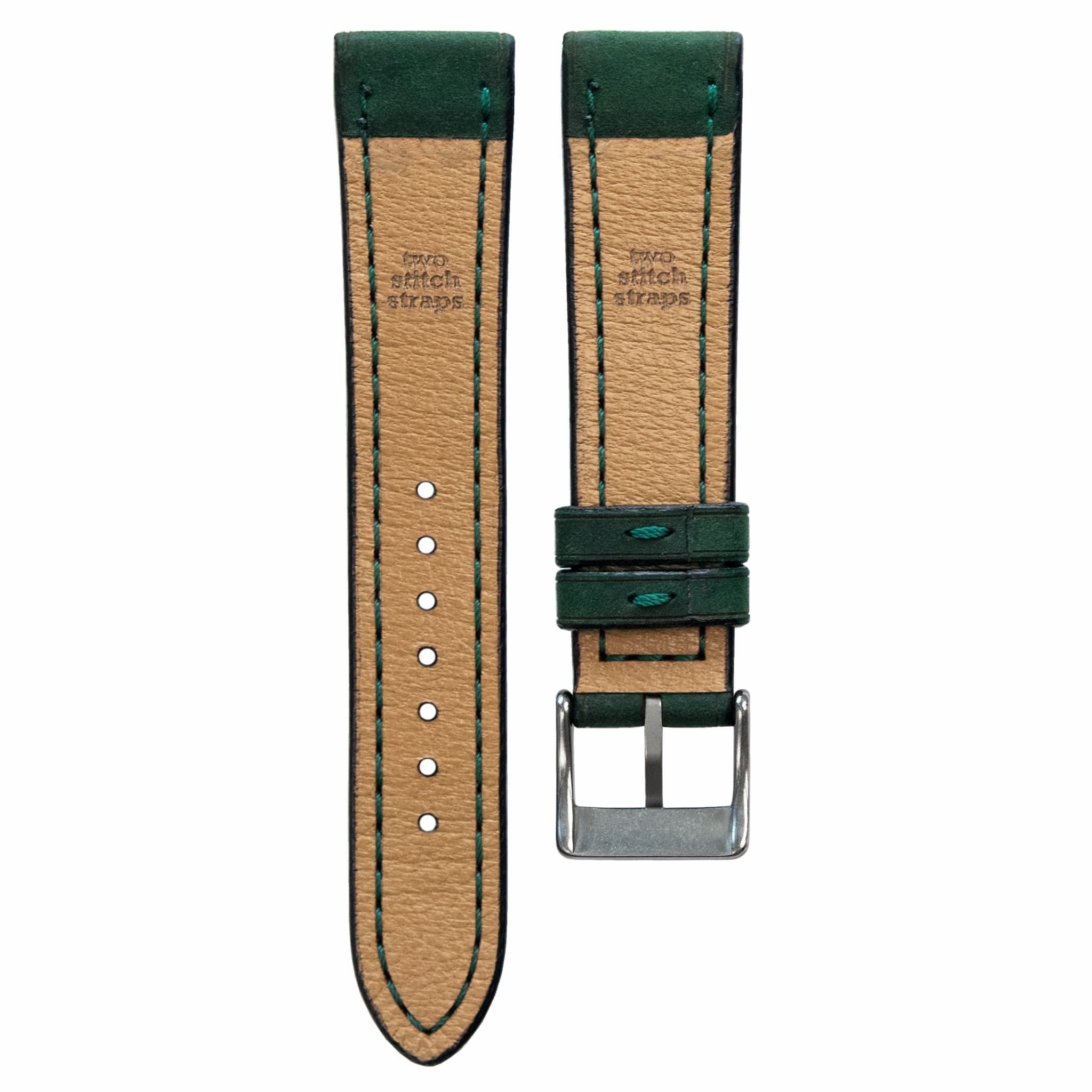 Full-Stitch Forest Green Leather Watch Strap
