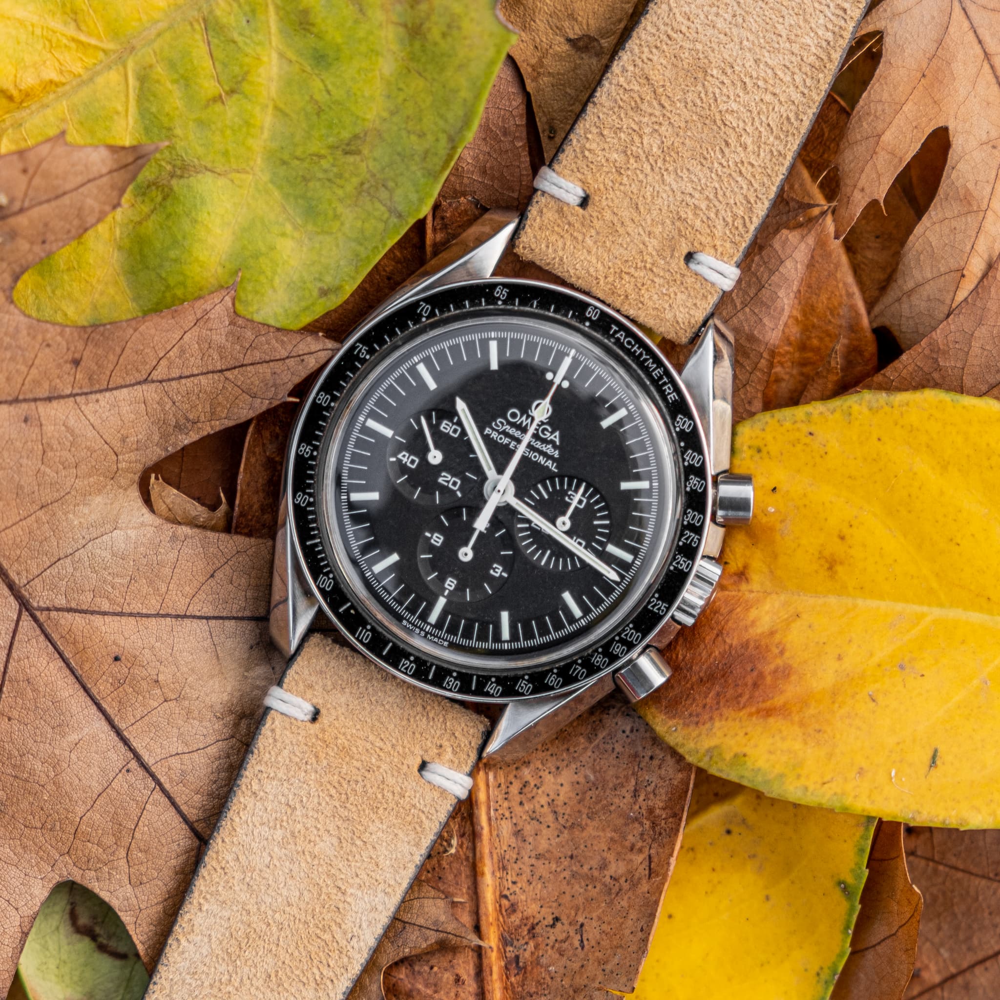 Two-Stitch Beige Reversed Leather Watch Strap