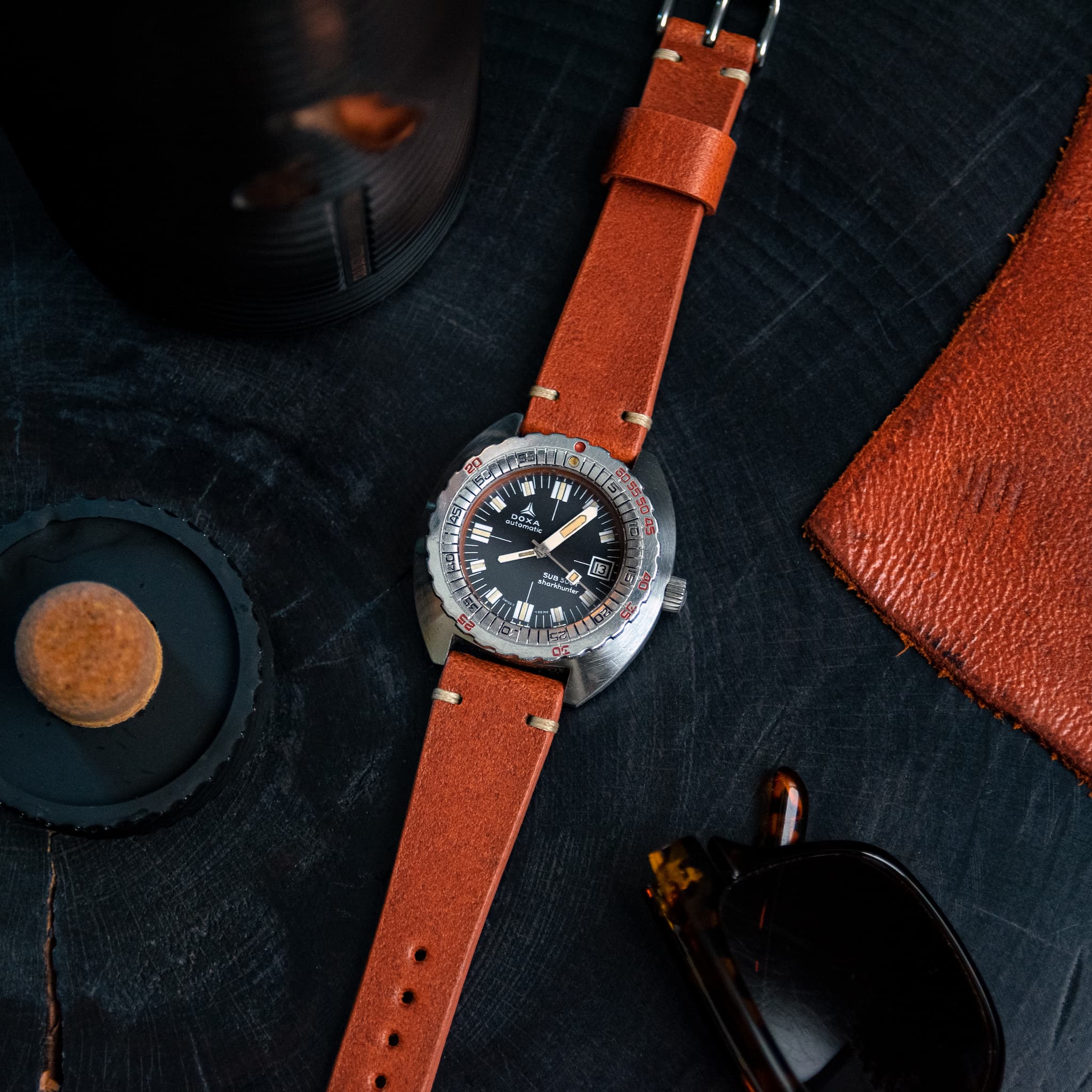 Two-Stitch Diablo Orange Leather Watch Strap