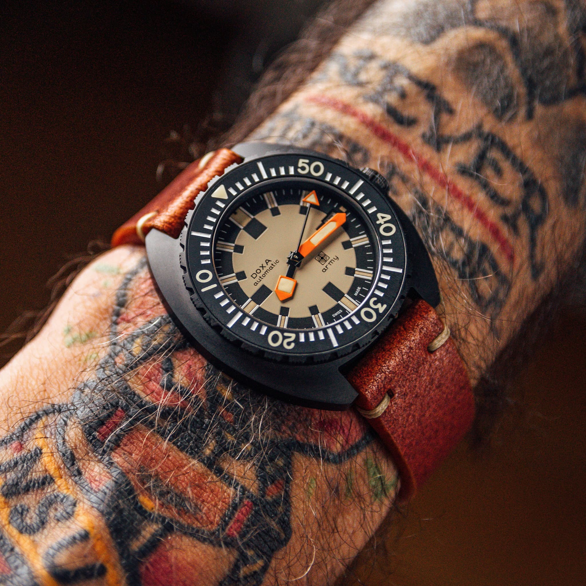 Two-Stitch Diablo Orange Leather Watch Strap