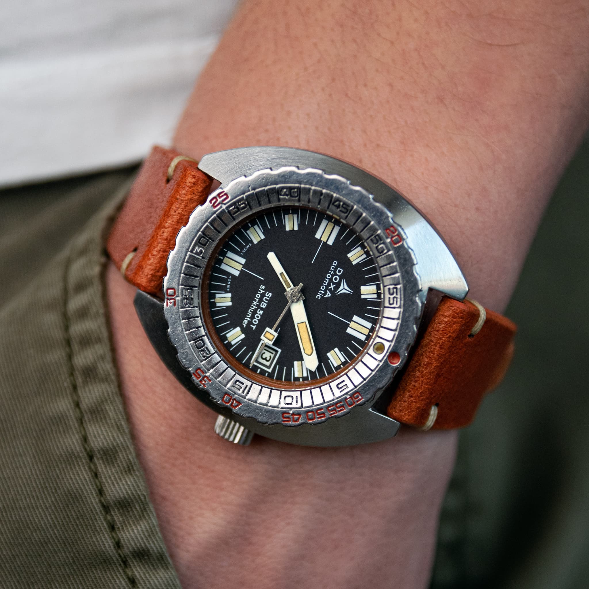 Two-Stitch Diablo Orange Leather Watch Strap