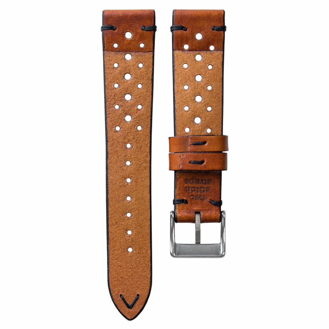 Two-Stitch Racing Honey Leather Watch Strap